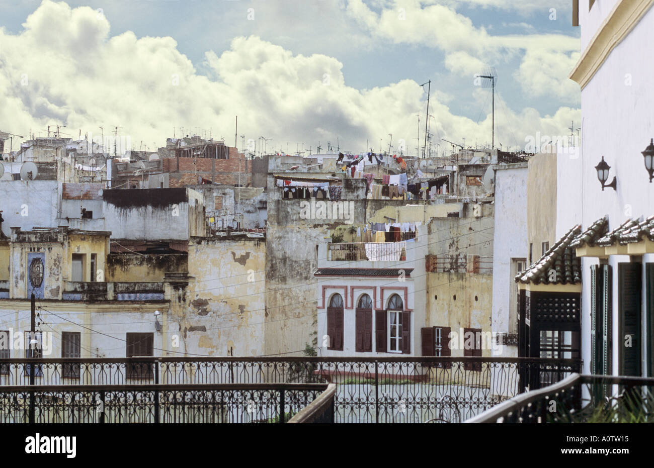 AFRICA MOROCCO TANGIER Rooftops of old Tangier with clotheslines ...
