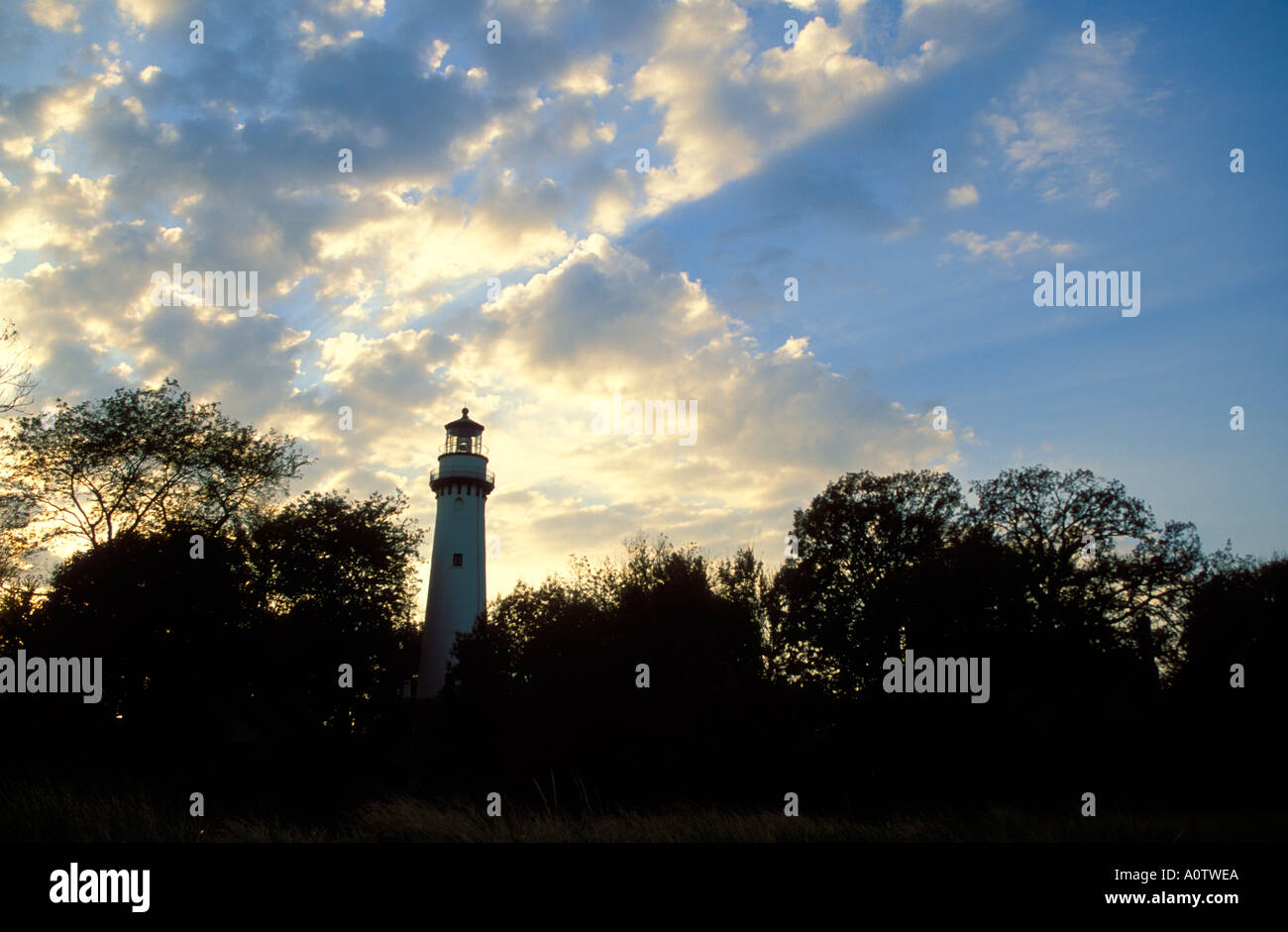 Grosse Point Lighthouse along lake Michigan in Evanston Illinois Stock ...