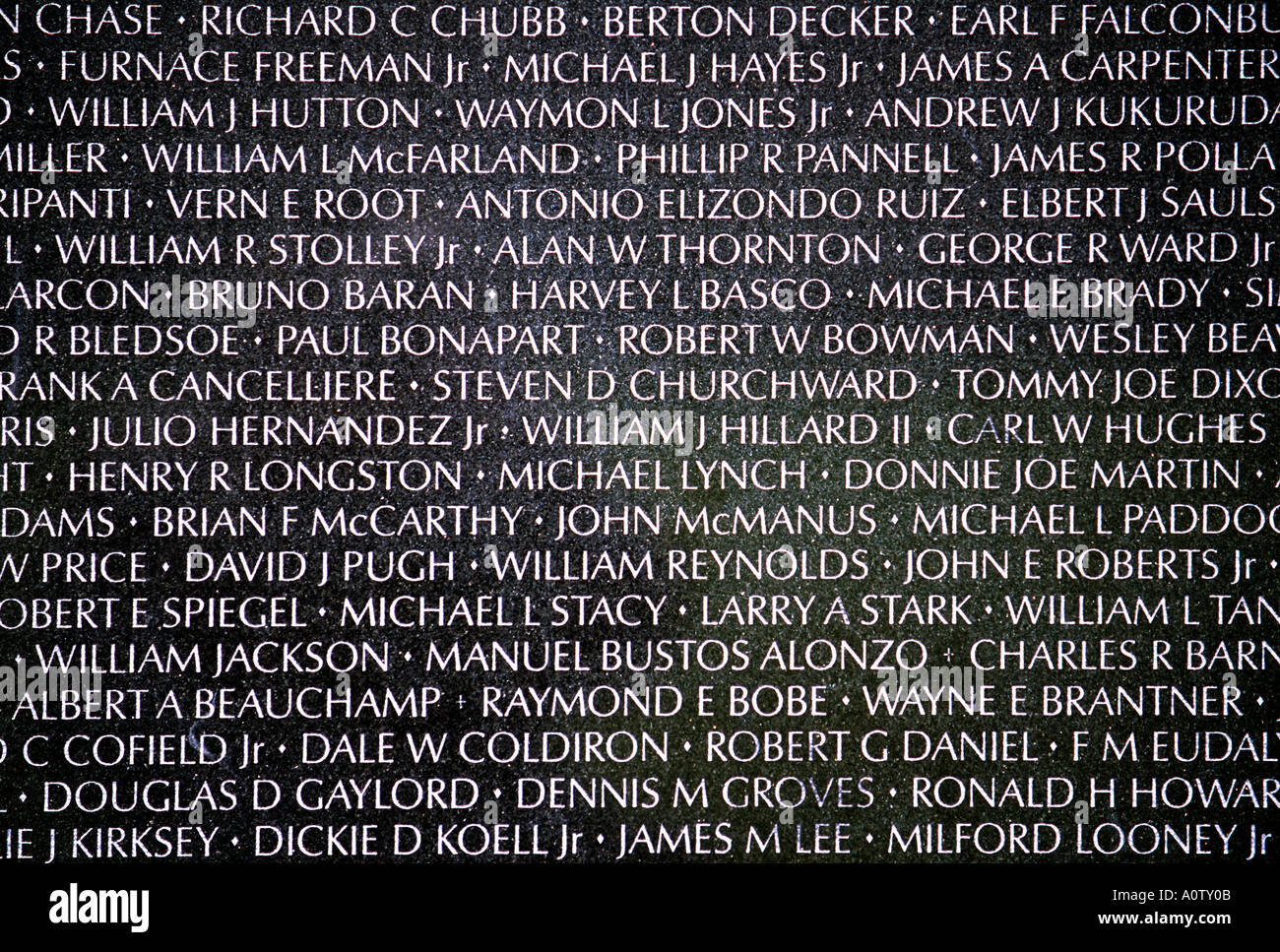 Names etched engraved on the Vietnam War Memorial Washington DC Stock ...