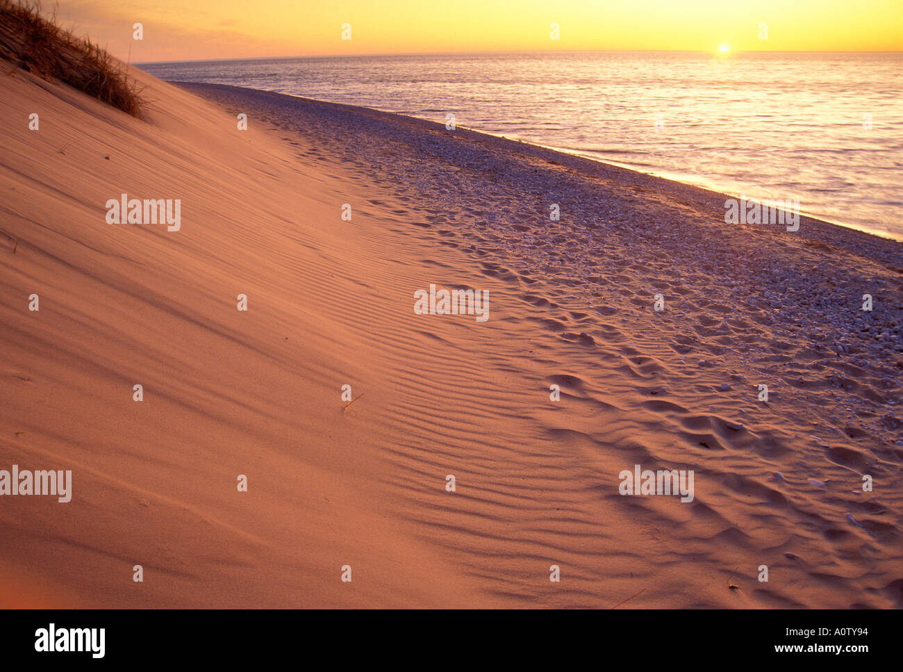 Sunset over Lake Michigan at Sleeping Bear Dunes National Lakeshore ...