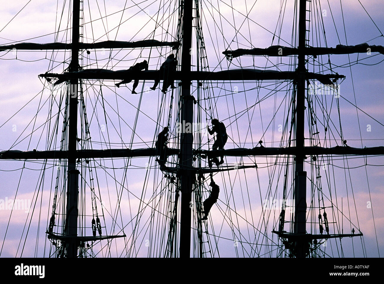Sailors in the rigging of a tallship Stock Photo - Alamy