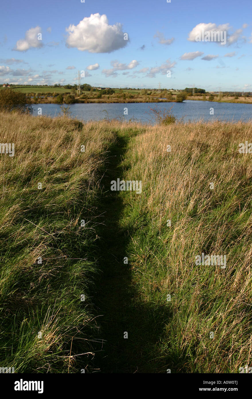 A public footpath across a nature reserve in Northamptonshire Stock ...