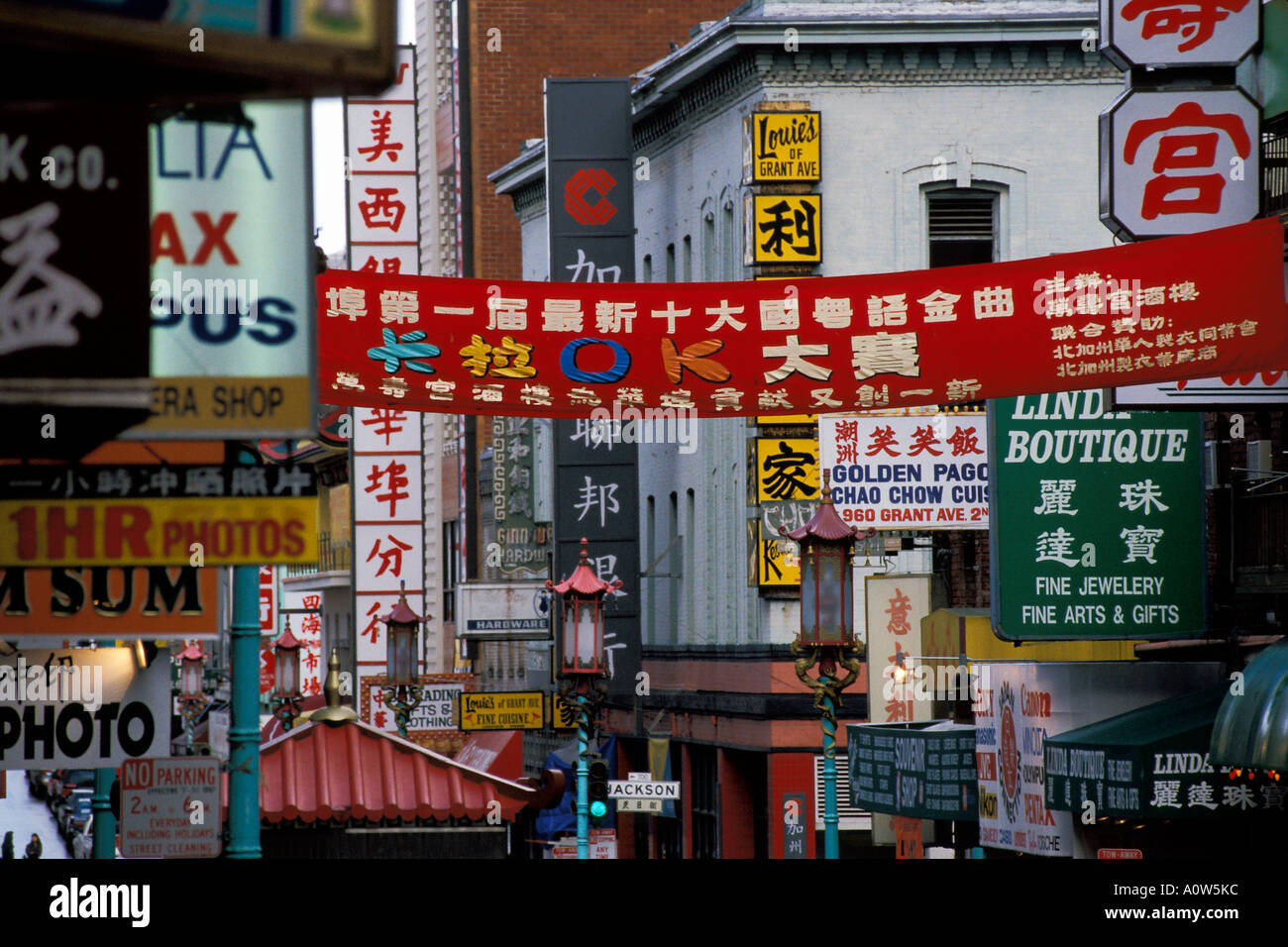 Signs and banners in Chinatown on Grant Avenue at Jackson San Francisco ...