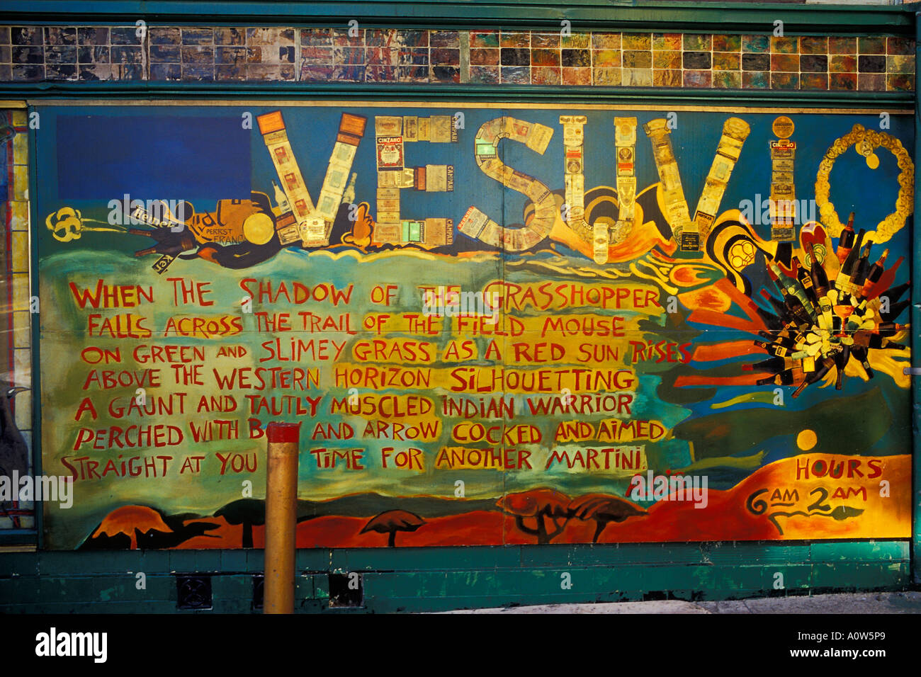 Vesuvio Tavern exterior window mural North Beach Italian district San ...