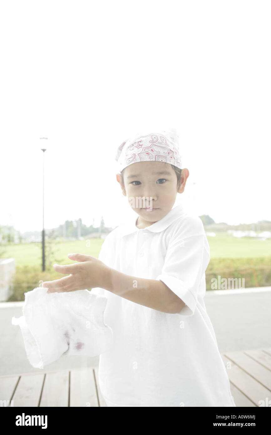 Portrait of a boy cleaning a window Stock Photo - Alamy