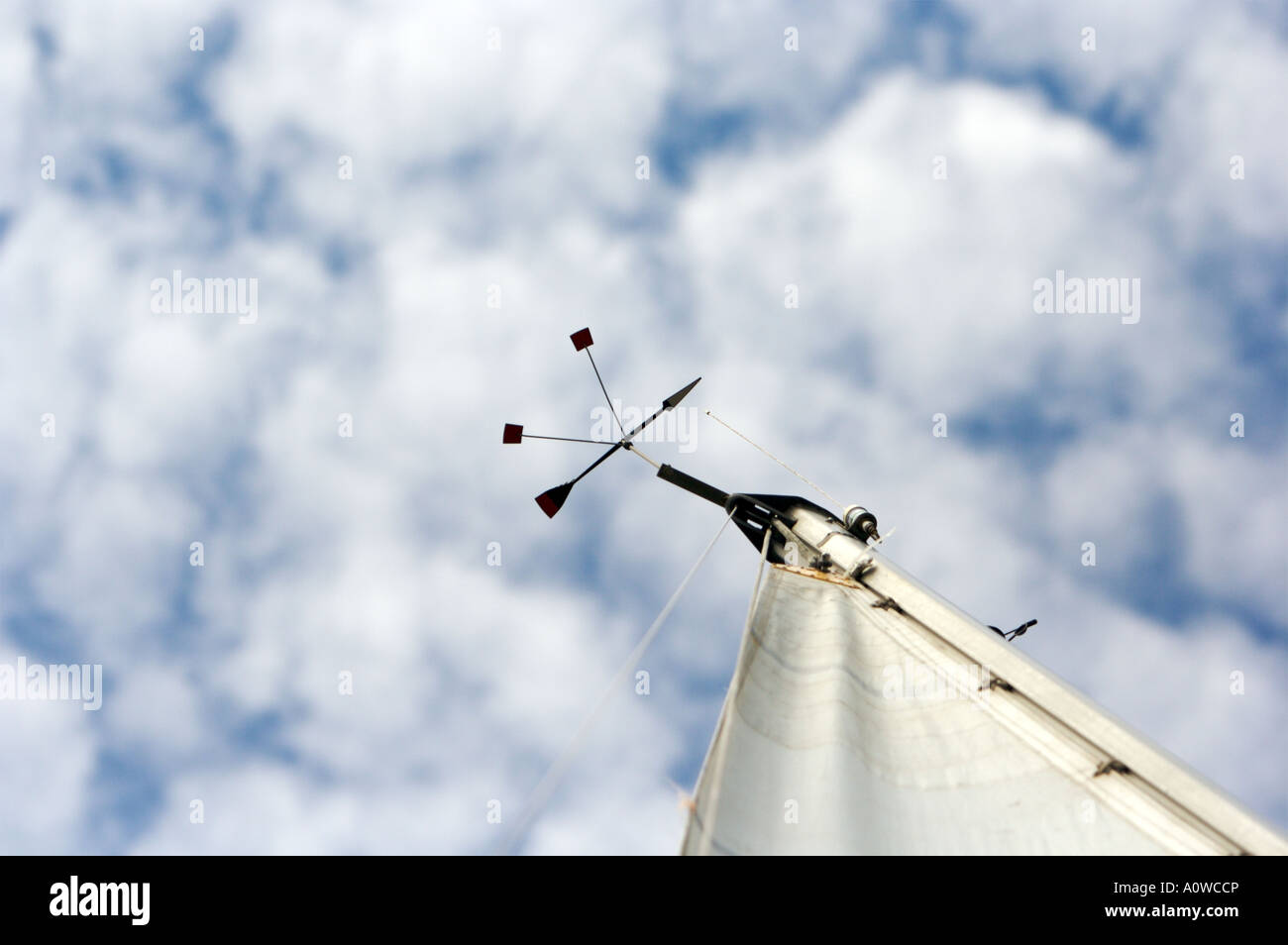 Wind indicator on the yacht pole, against cloudy blue skies Stock Photo ...