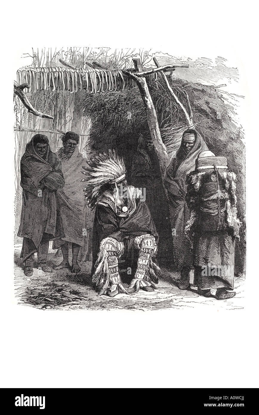 pawnee camp chief feather headdress squaw USA national costume American ...