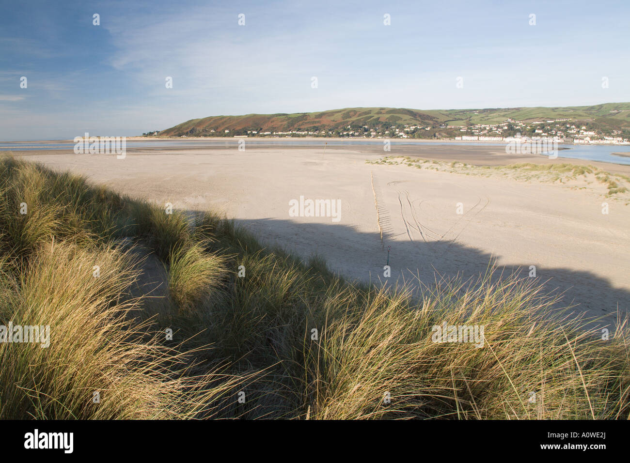 looking north over the Afon Dyfi or River Dovey estuary towards ...