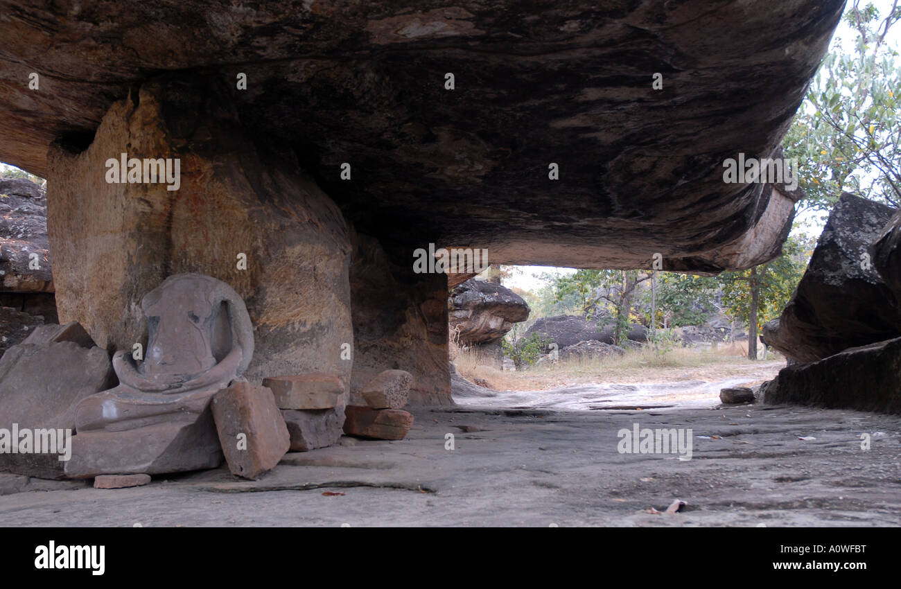 Buddha traces and rock art at balancing rock temple at Phu Phra Bat ...