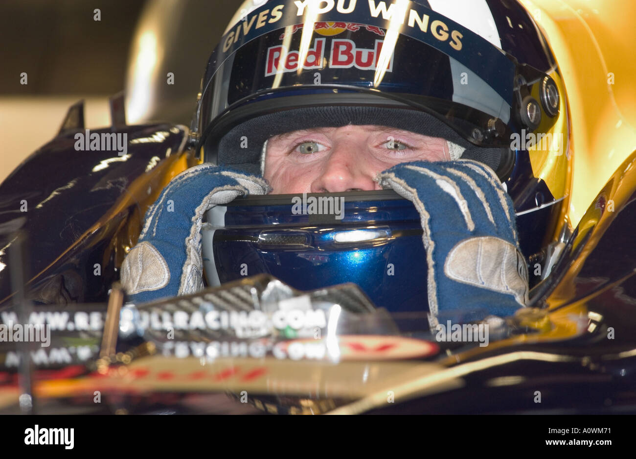 Driver David Coulthard from Scottland in his Red Bull racing car at the ...