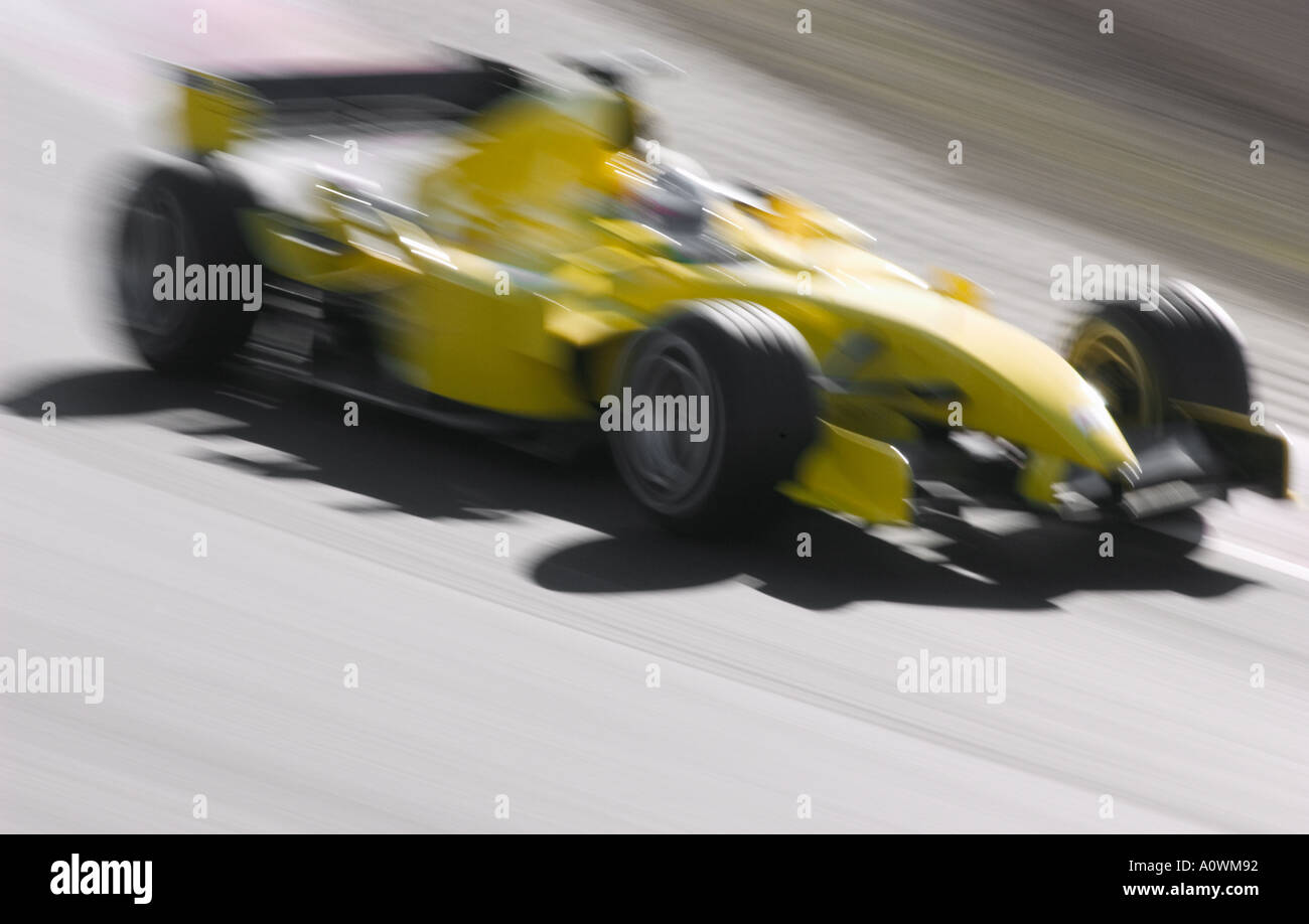 A blurred Jordan racing car at the Circuit de Catalunya in Barcelona ...