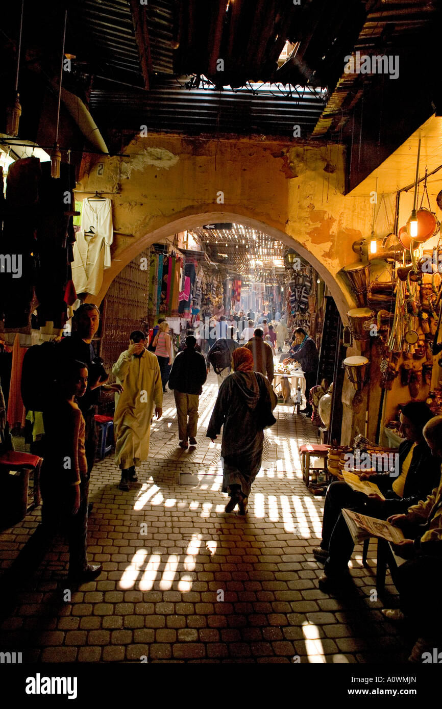 Shady street in the old Souk in Marrakech Morocco Stock Photo - Alamy