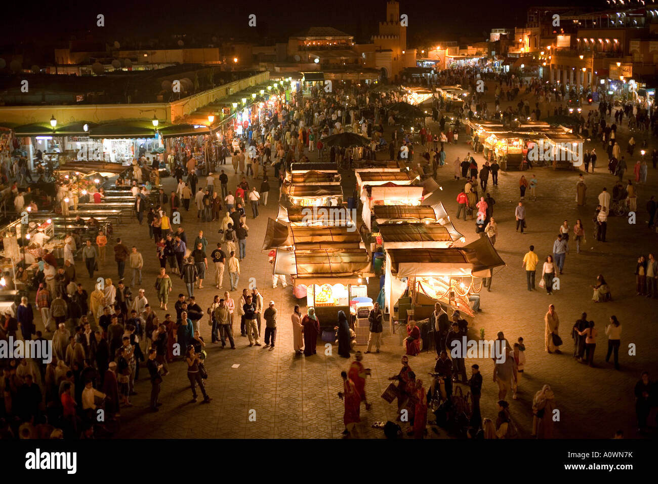 Food stall at night in the Djemaa el-Fna market in Marrakesh Morocco ...