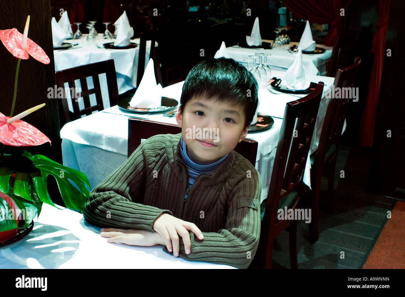 PARIS France, Portrait Young Chinese French boy Sitting at Table in ...