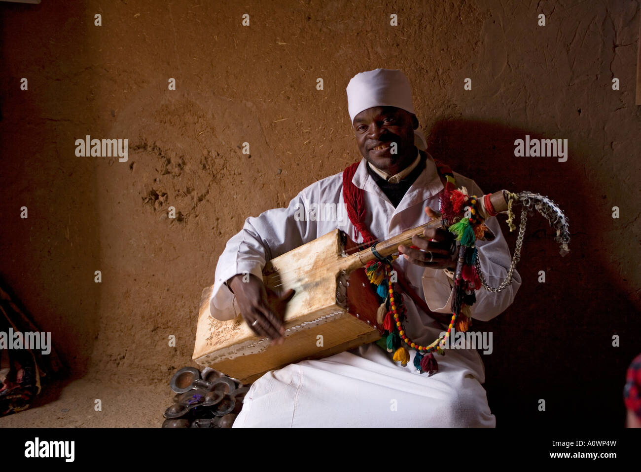 Gnaoua musician performing in their village on the edge of the sahara ...