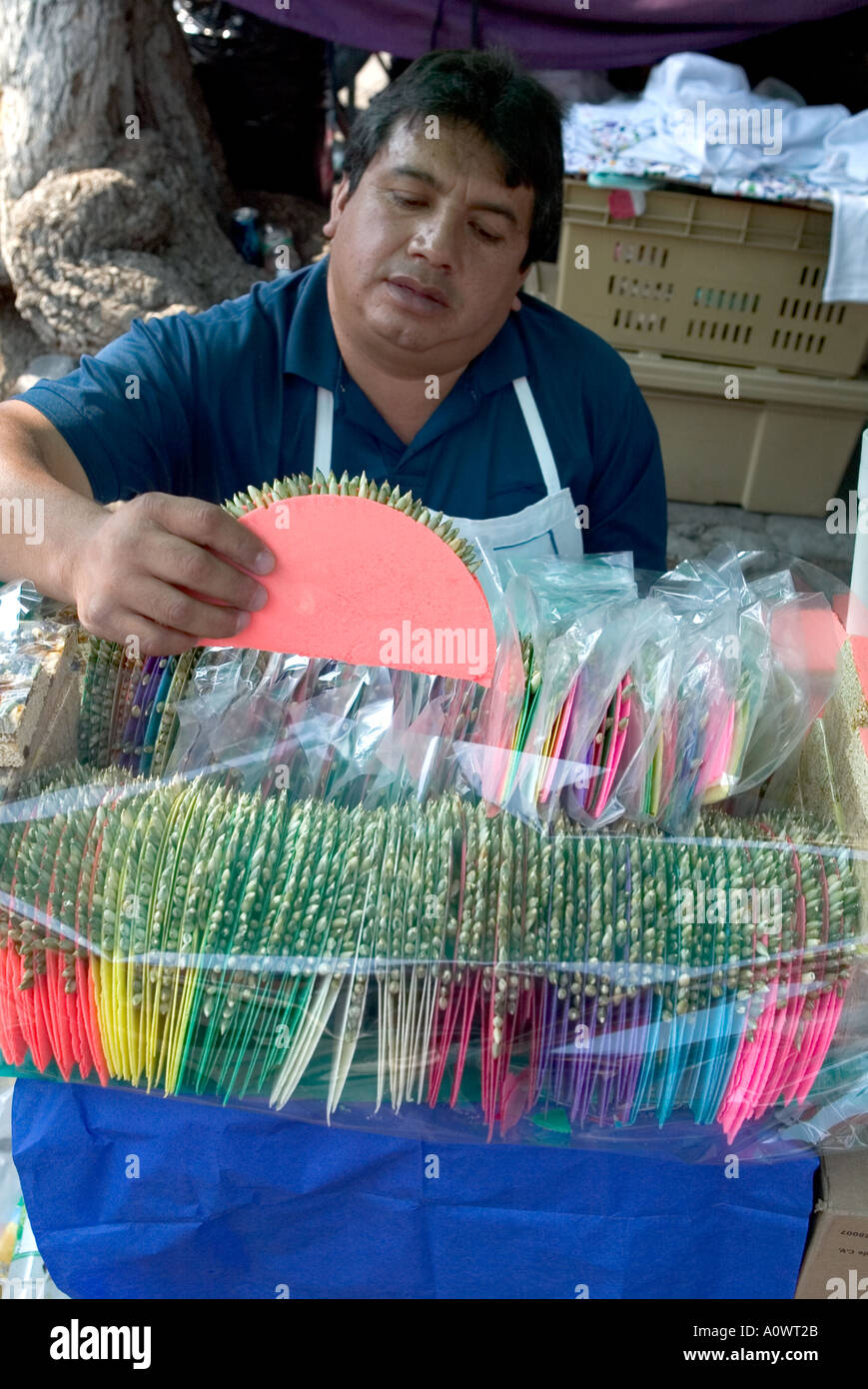 Man selling Mexican Oblea sweet wafers in a San Angel market in Mexico ...