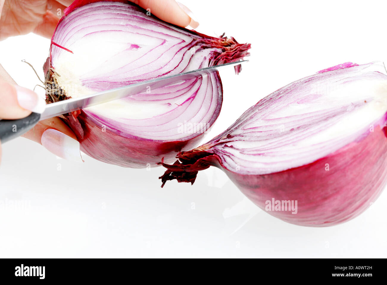 High Key Image Of A Red Onion Vegetable Being Prepared For Cooking ...