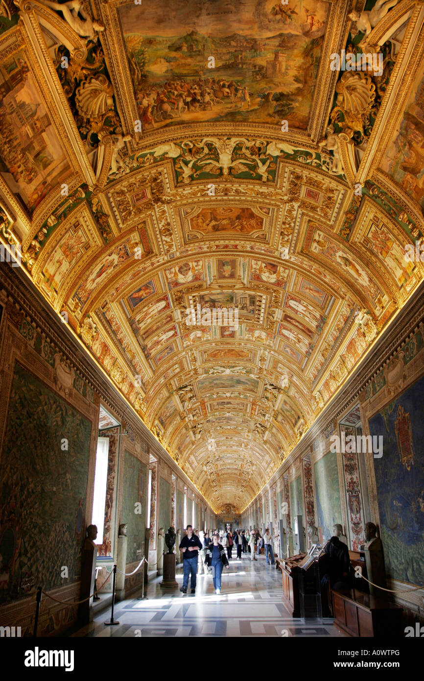 Italy Roma Rome The Vatican Museum Long corridors with renaissance art ...