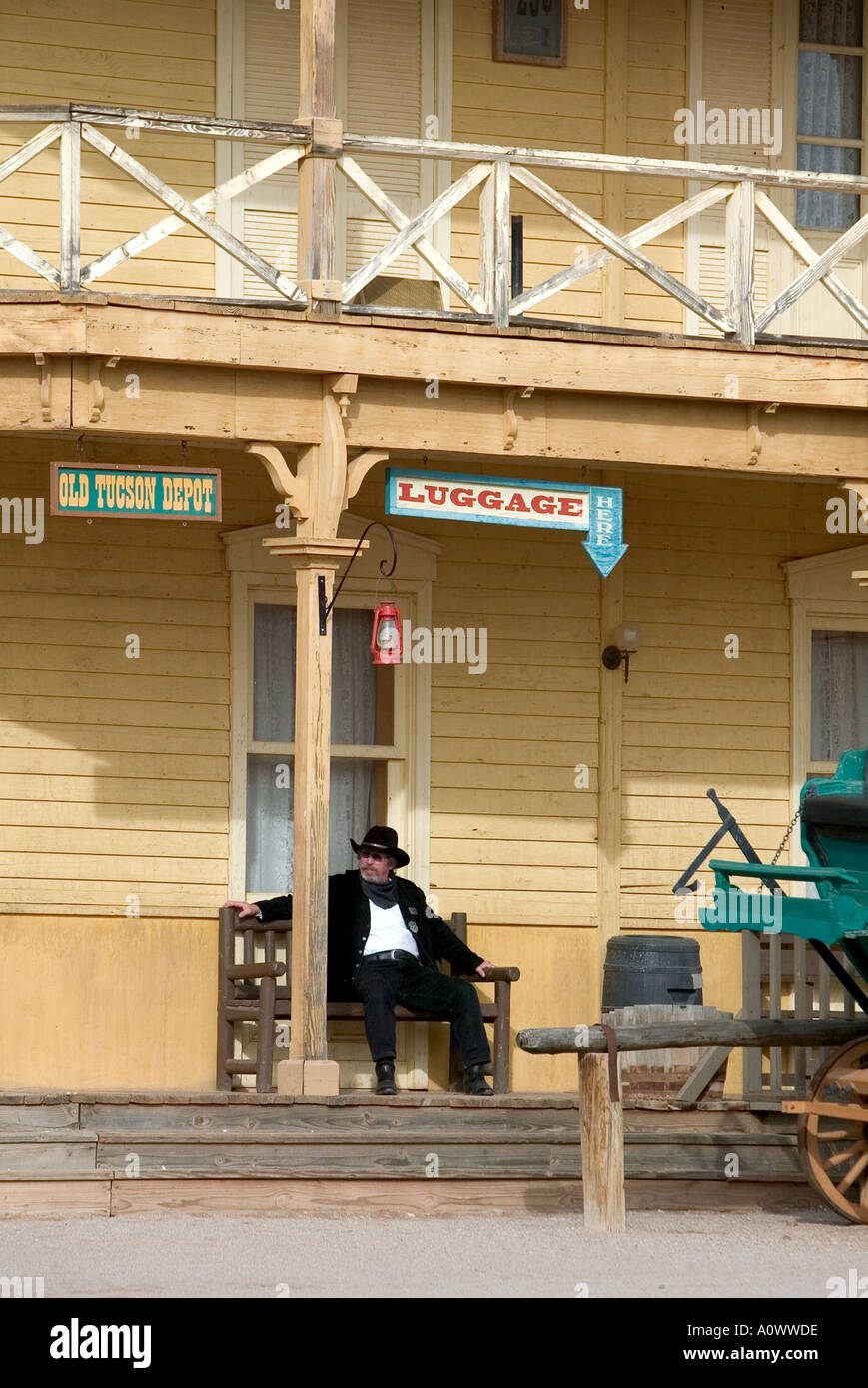 The Grand Palace Hotel Saloon and Old Tucson stage coach with cowboy at ...