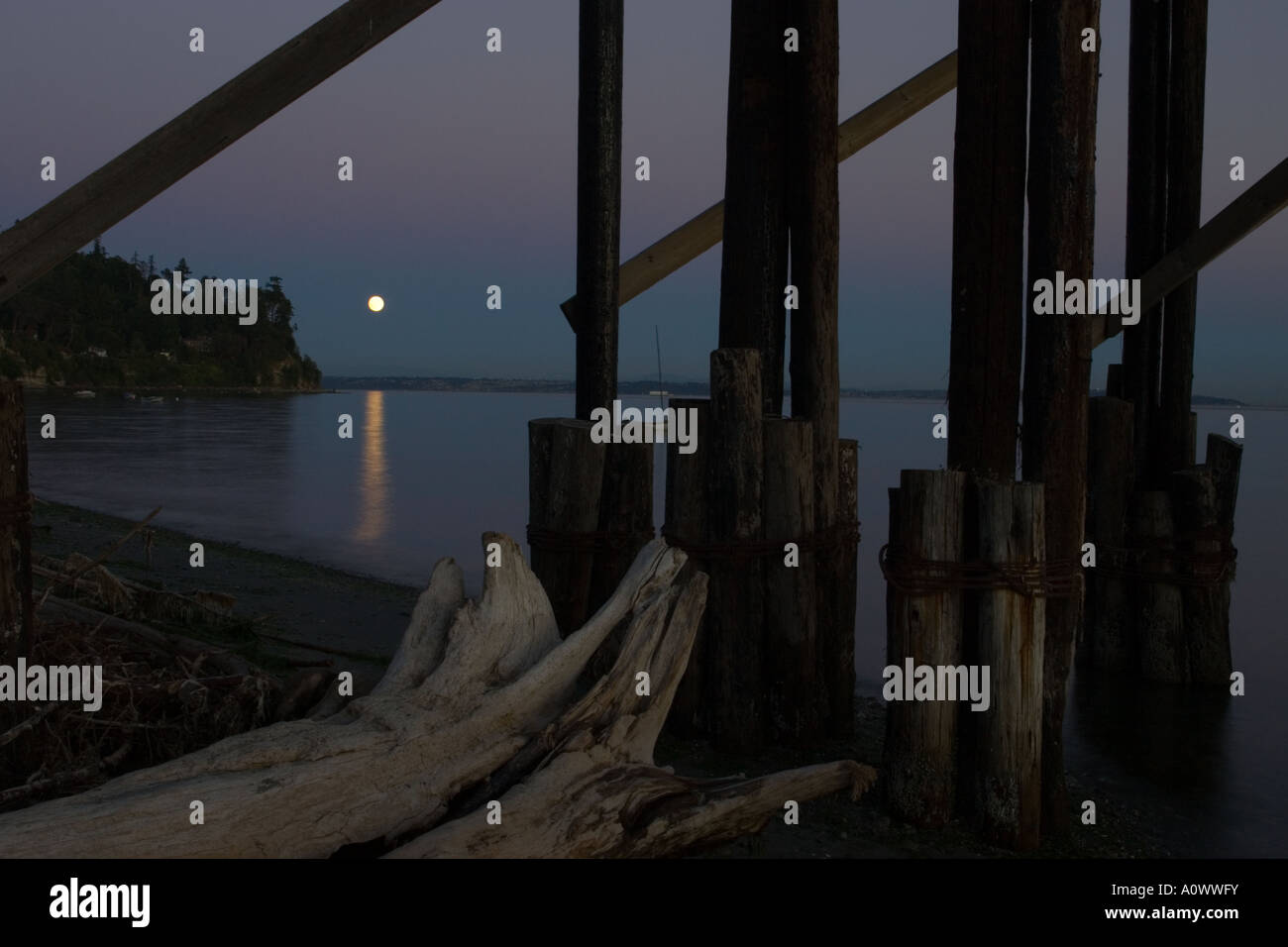 Moon through dock Stock Photo - Alamy