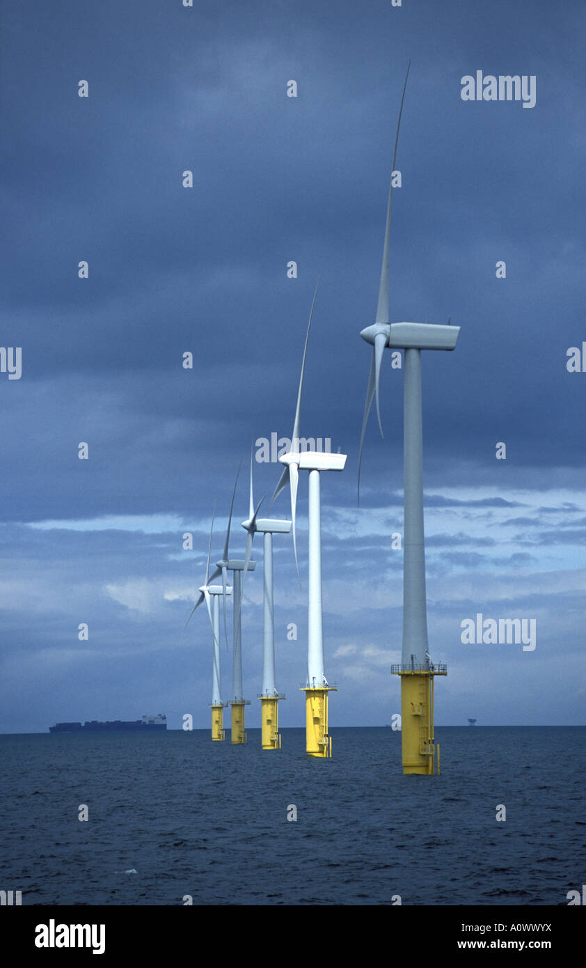 Some of the 30 turbines that make up North Hoyle off shore wind farm ...