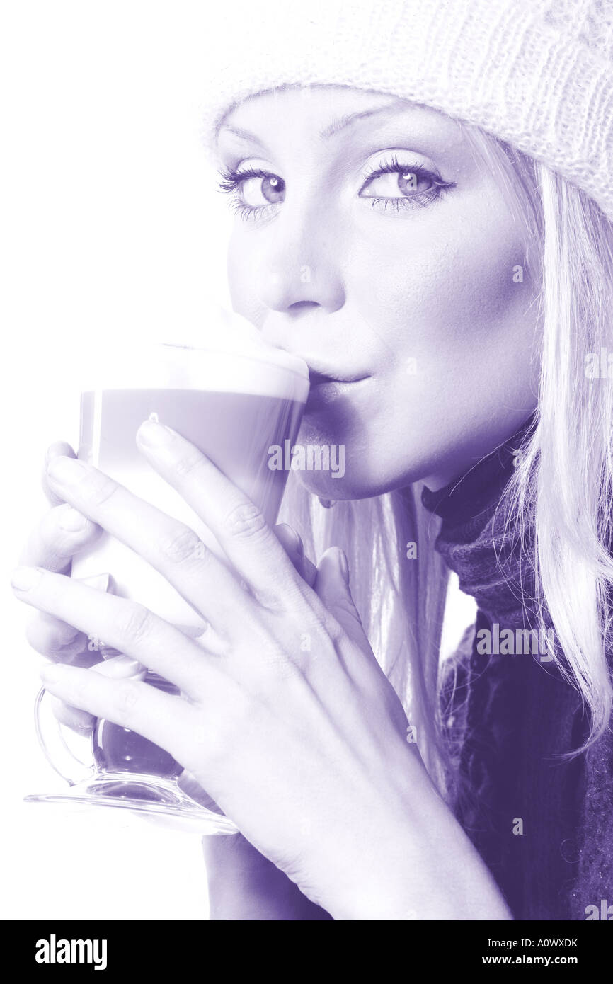 Teenage Girl Drinking Latte Coffee Model Released Stock Photo - Alamy