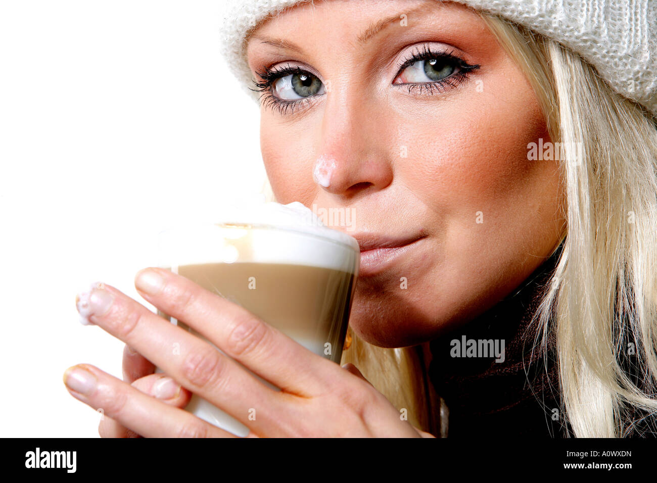 Teenage Girl Drinking Latte Coffee Model Released Stock Photo - Alamy