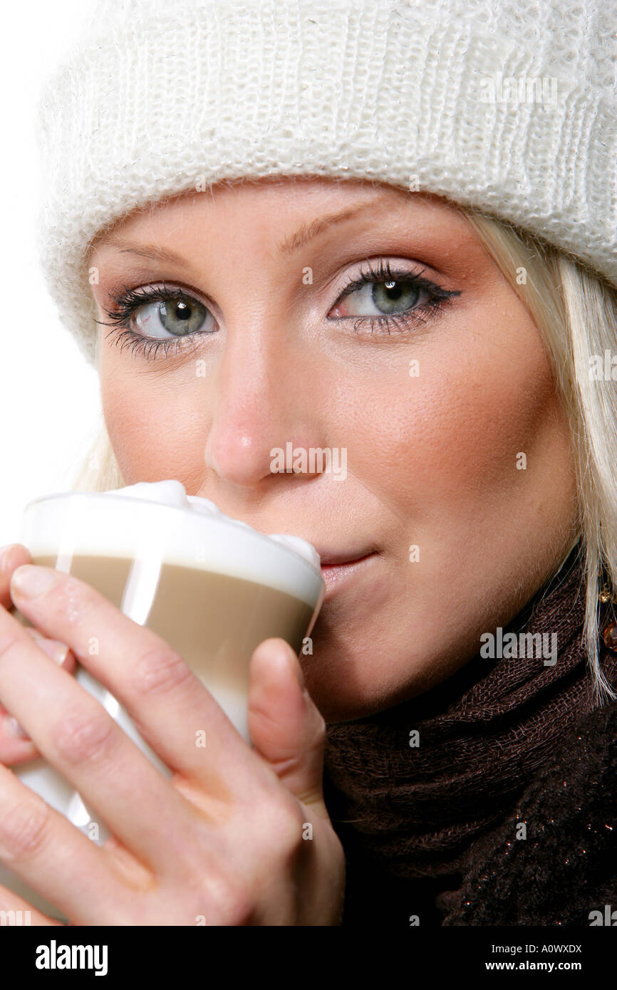Teenage Girl Drinking Latte Coffee Model Released Stock Photo - Alamy
