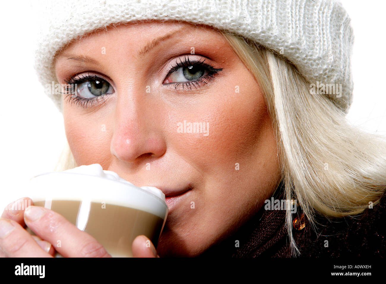 Teenage Girl Drinking Latte Coffee Model Released Stock Photo - Alamy
