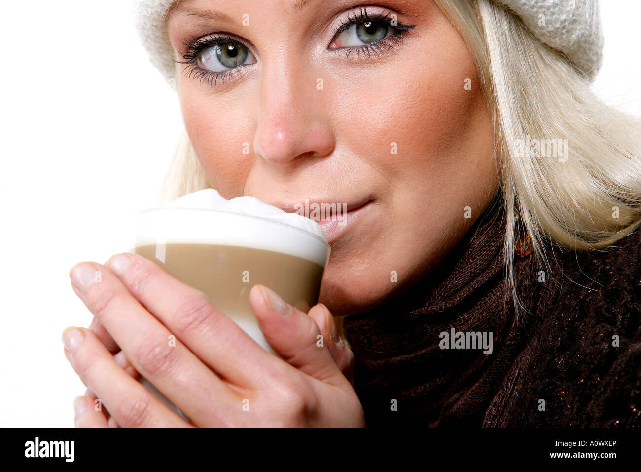 Teenage Girl Drinking Latte Coffee Model Released Stock Photo - Alamy