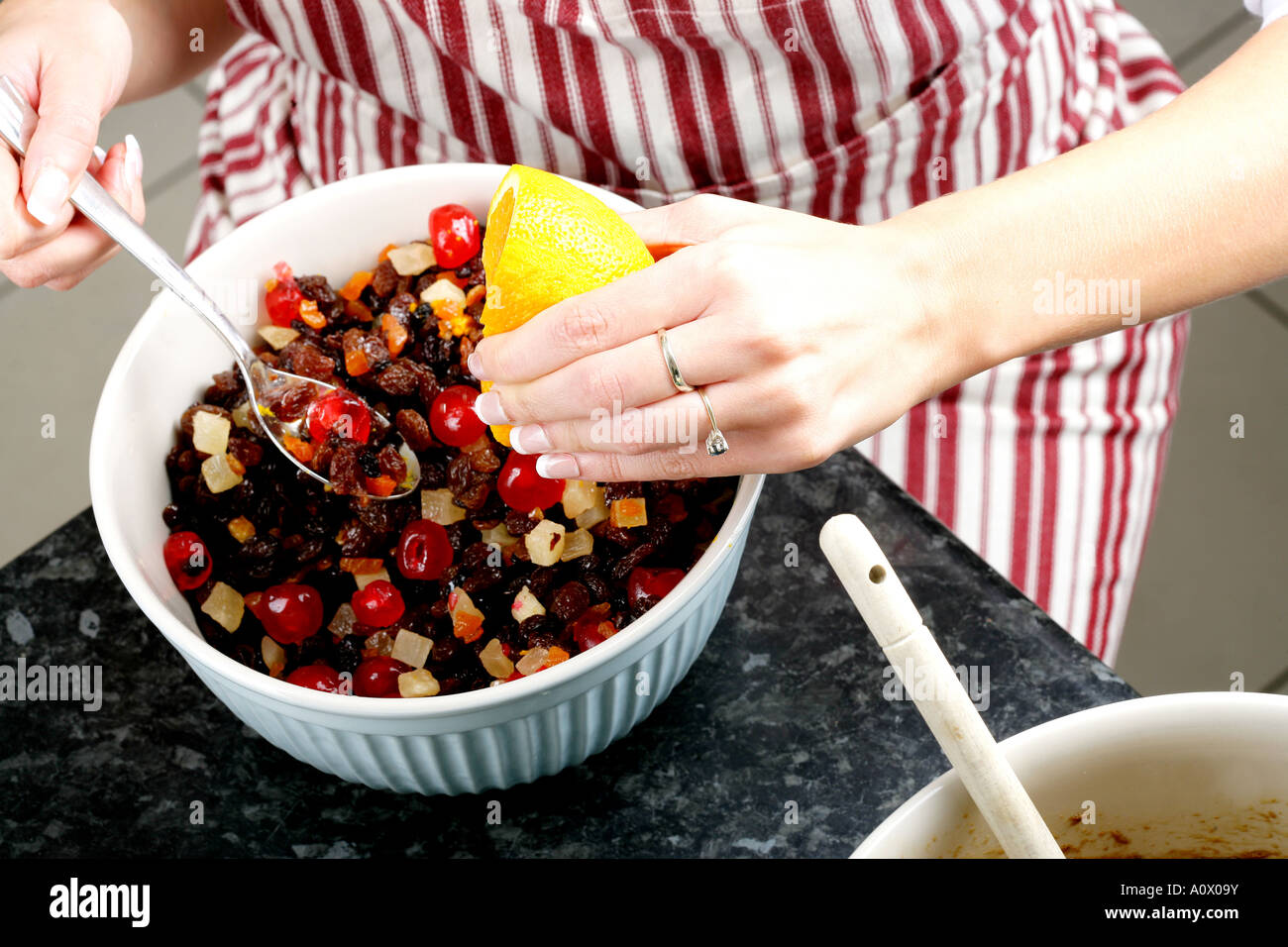 Making A Traditional Rich Fruit Christmas Cake Mixing The Ingredients ...