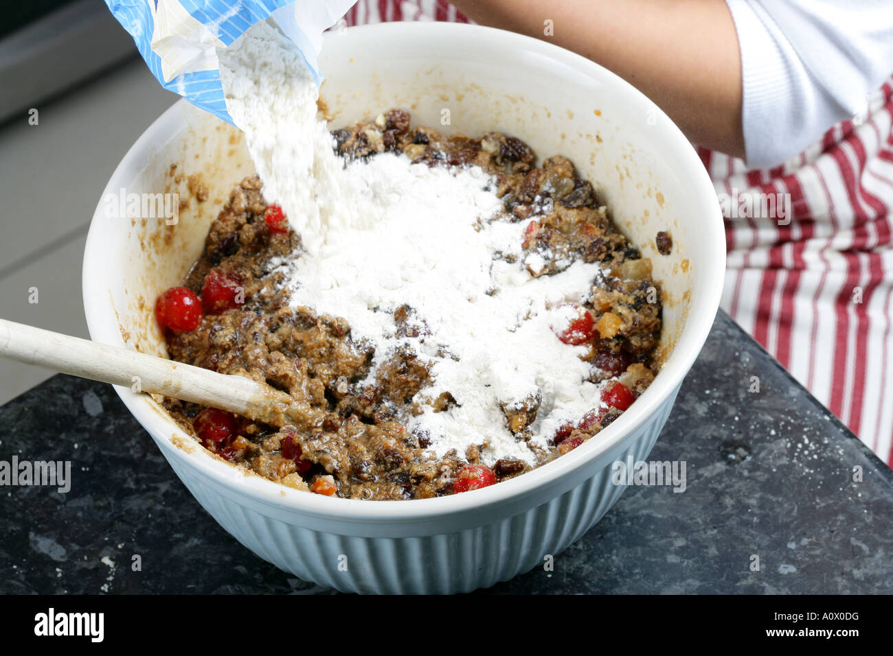 Making A Traditional Rich Fruit Christmas Cake Mixing The Ingredients ...