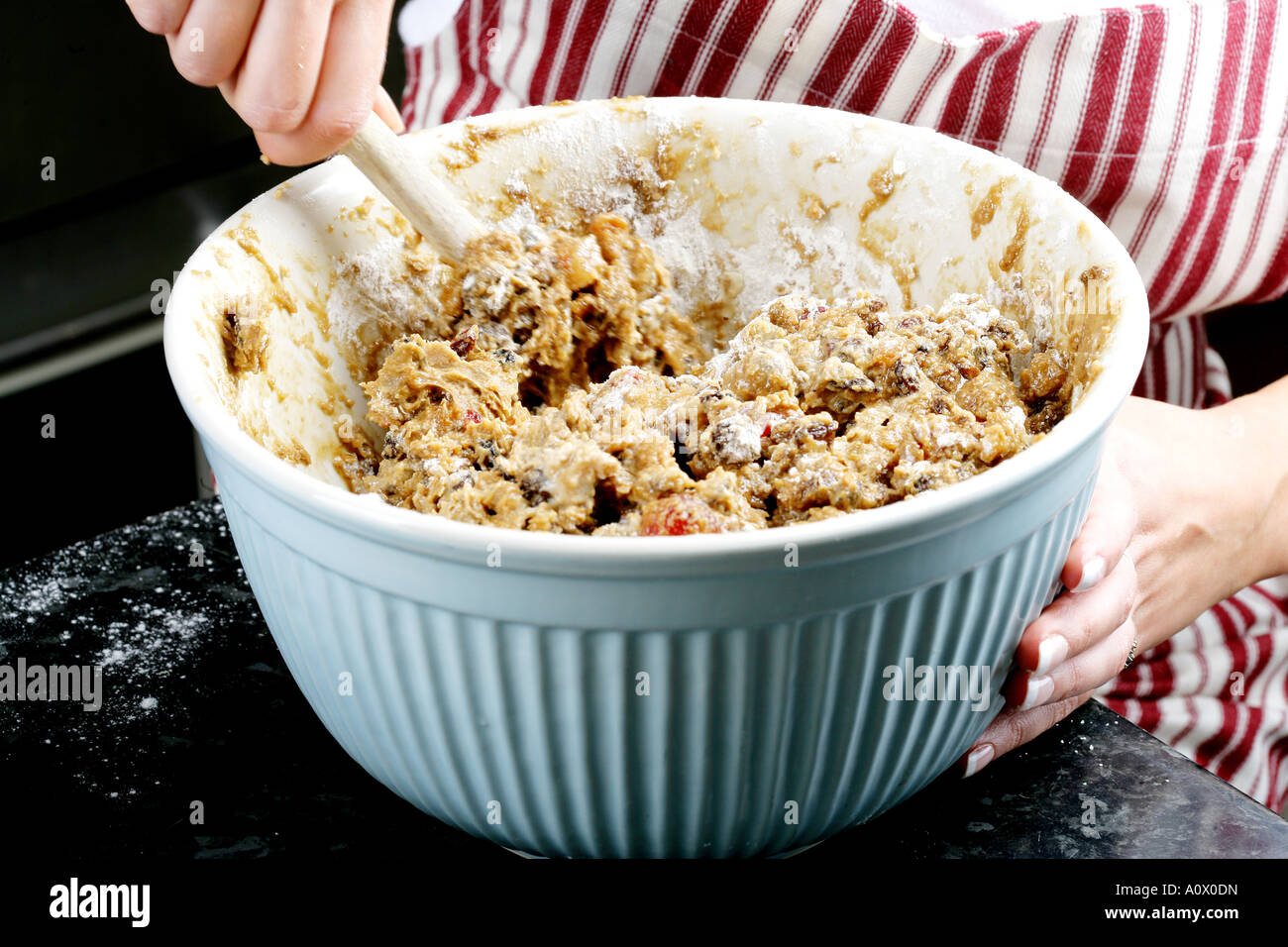 Making A Traditional Rich Fruit Christmas Cake Mixing The Ingredients ...