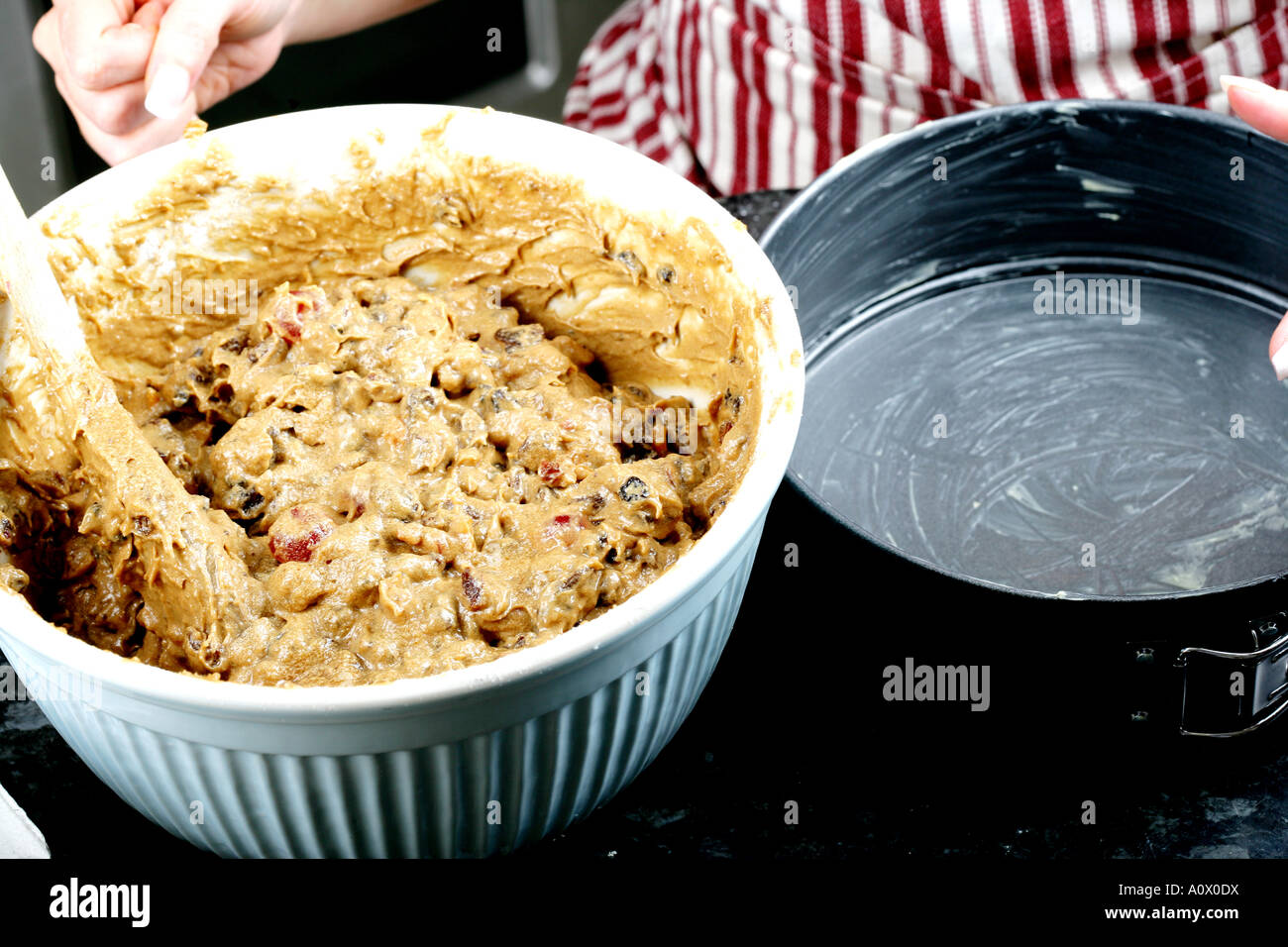 Making A Traditional Rich Fruit Christmas Cake Mixing The Ingredients ...