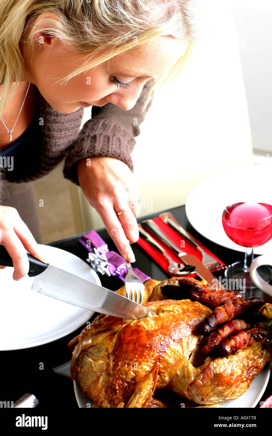 Young Woman Carving the Turkey Model Released Stock Photo - Alamy