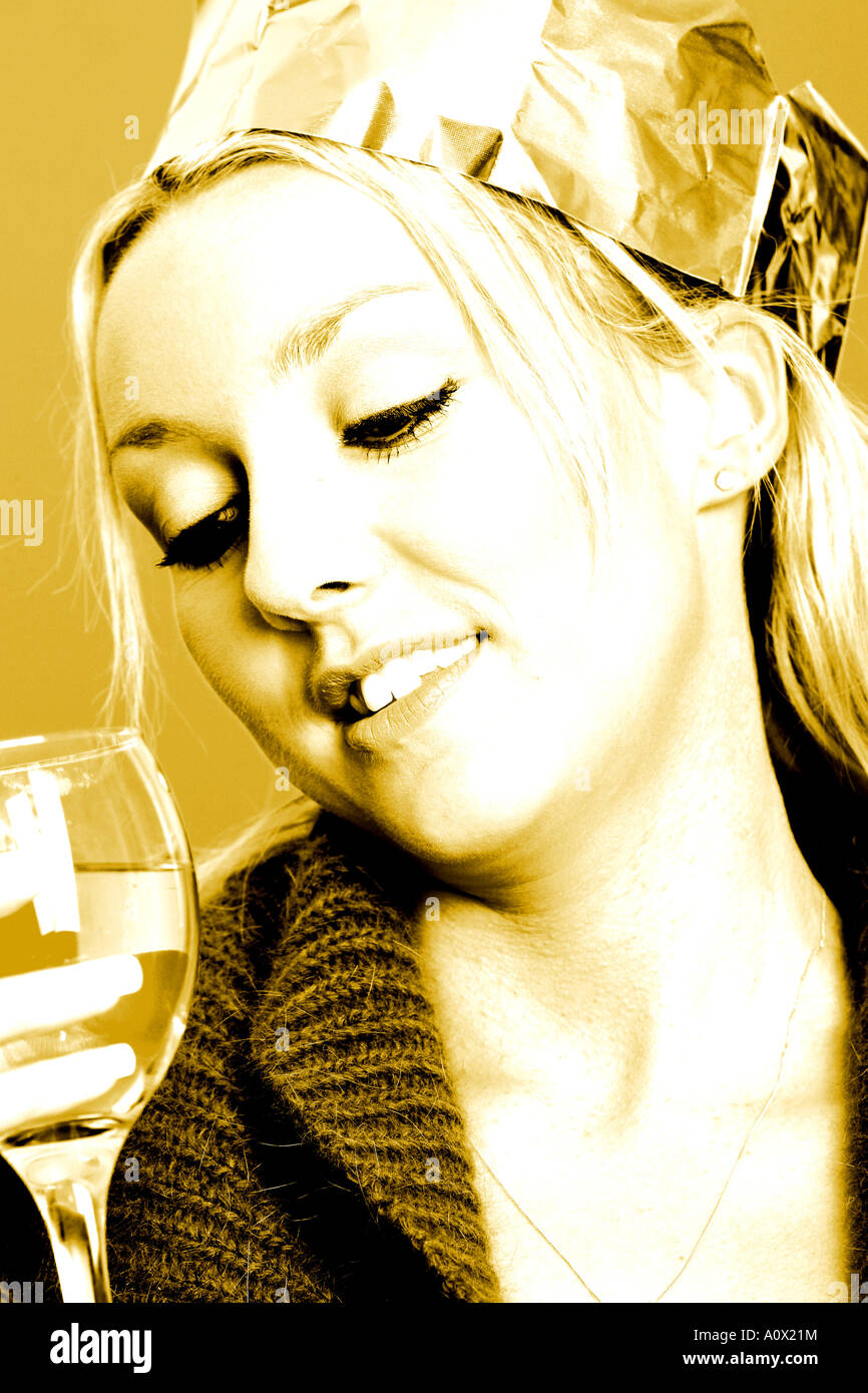 Young Woman Drinking White Wine Model Released Stock Photo - Alamy
