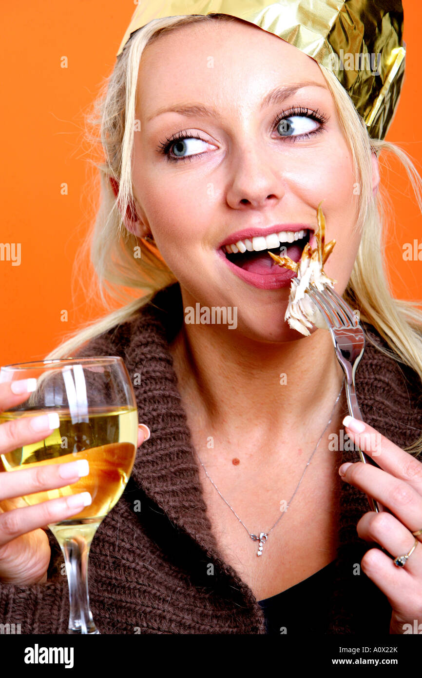 Young Woman Eating Turkey Model Released Stock Photo - Alamy