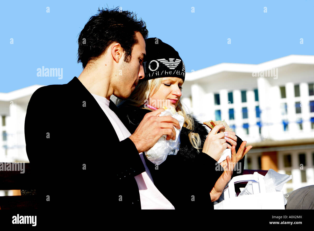 Young Couple Eating Lunch Models Released Stock Photo - Alamy