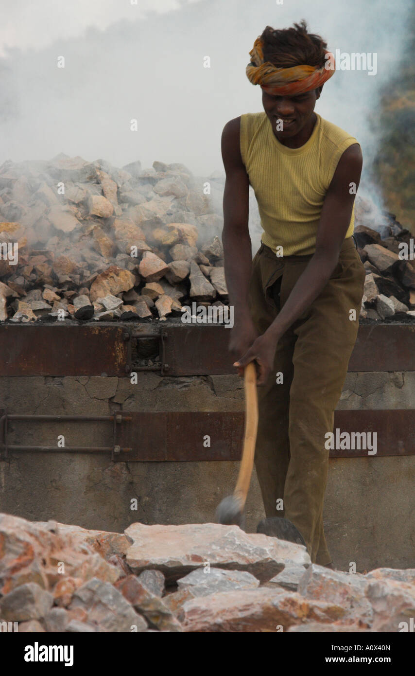 India Rajasthan Udaipur industry group of workers breaking stones at a ...