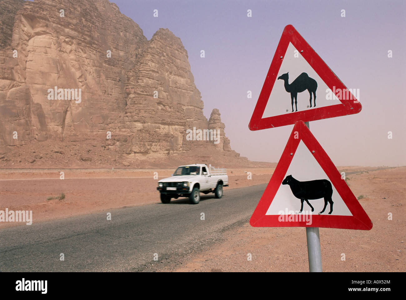 Road signs Wadi Rum Jordan Middle East Stock Photo - Alamy