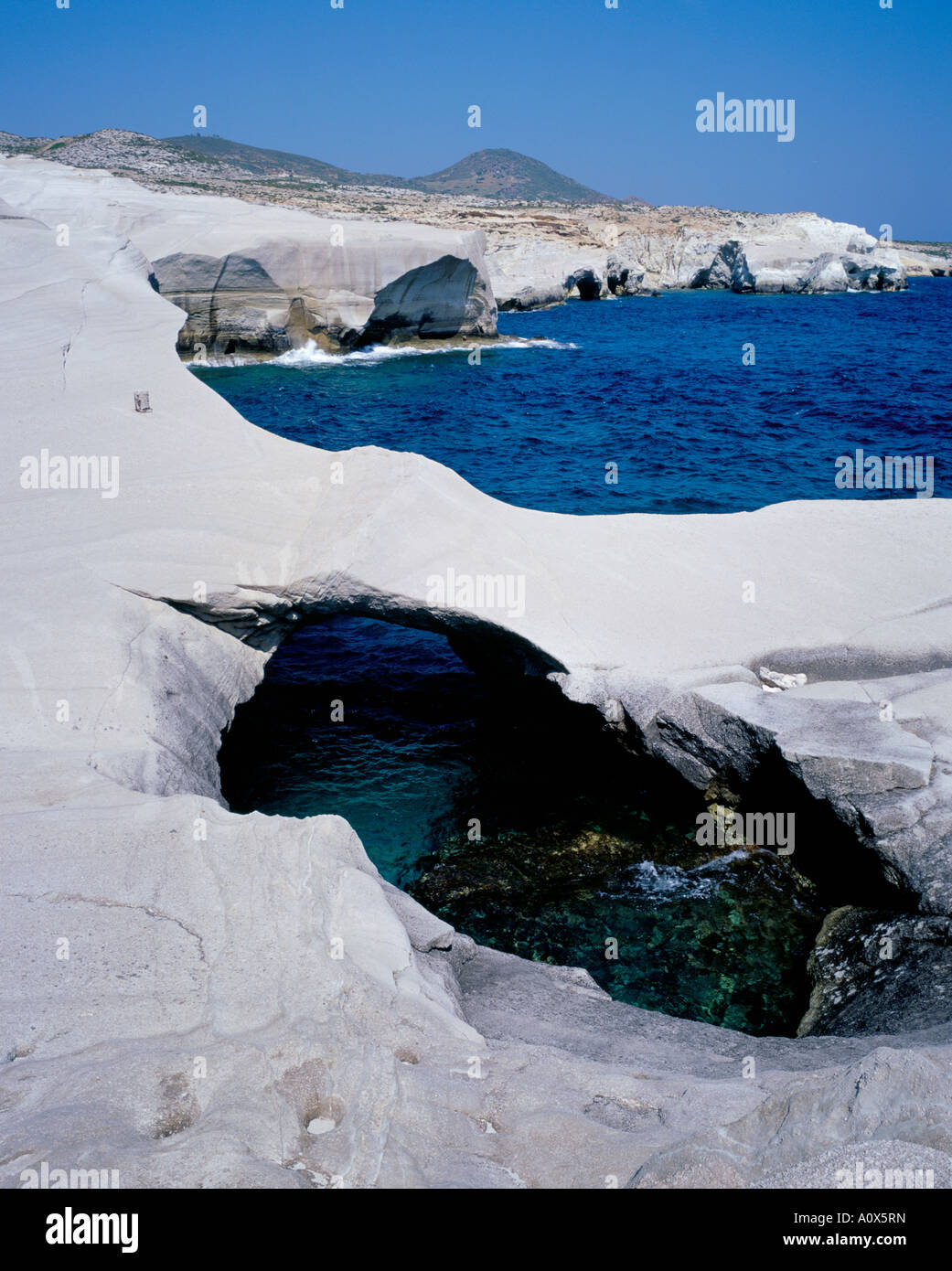 Volcanic rock formations on the coast Sarakiniko Milos Cyclades Islands ...