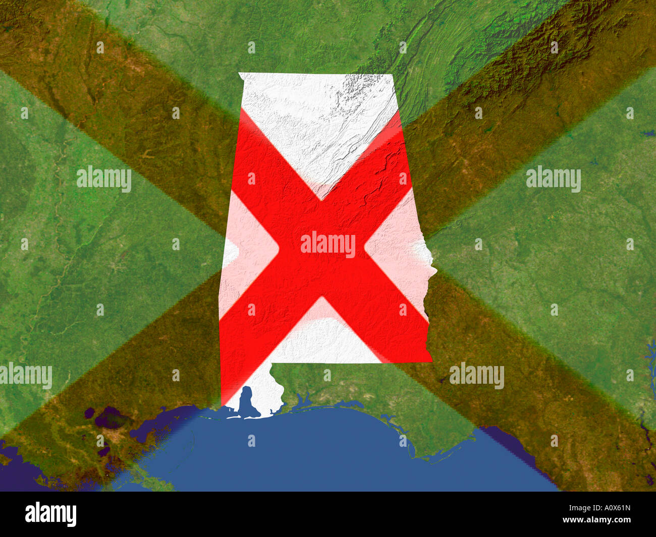 Satellite Image of the State of Alabama covered by the State Flag Stock ...