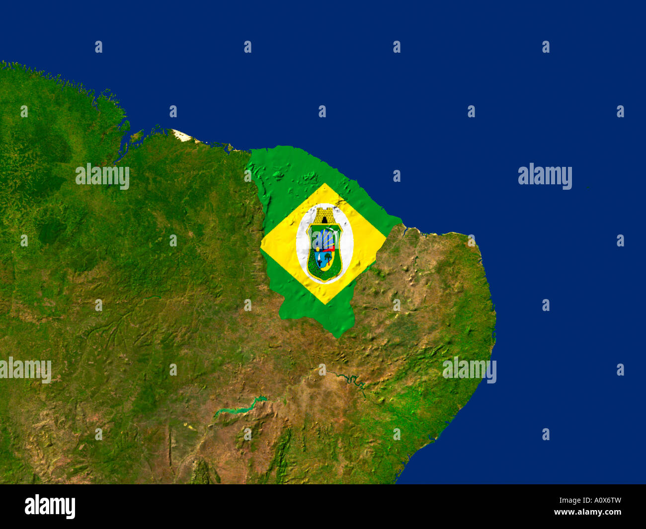 Satellite Image of Ceara in Brazil covered by that Region's Flag Stock ...