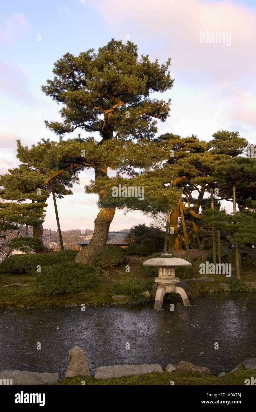Stone lantern cherry blossom Kenrokuen Garden Kanazawa city Ishigawa ...