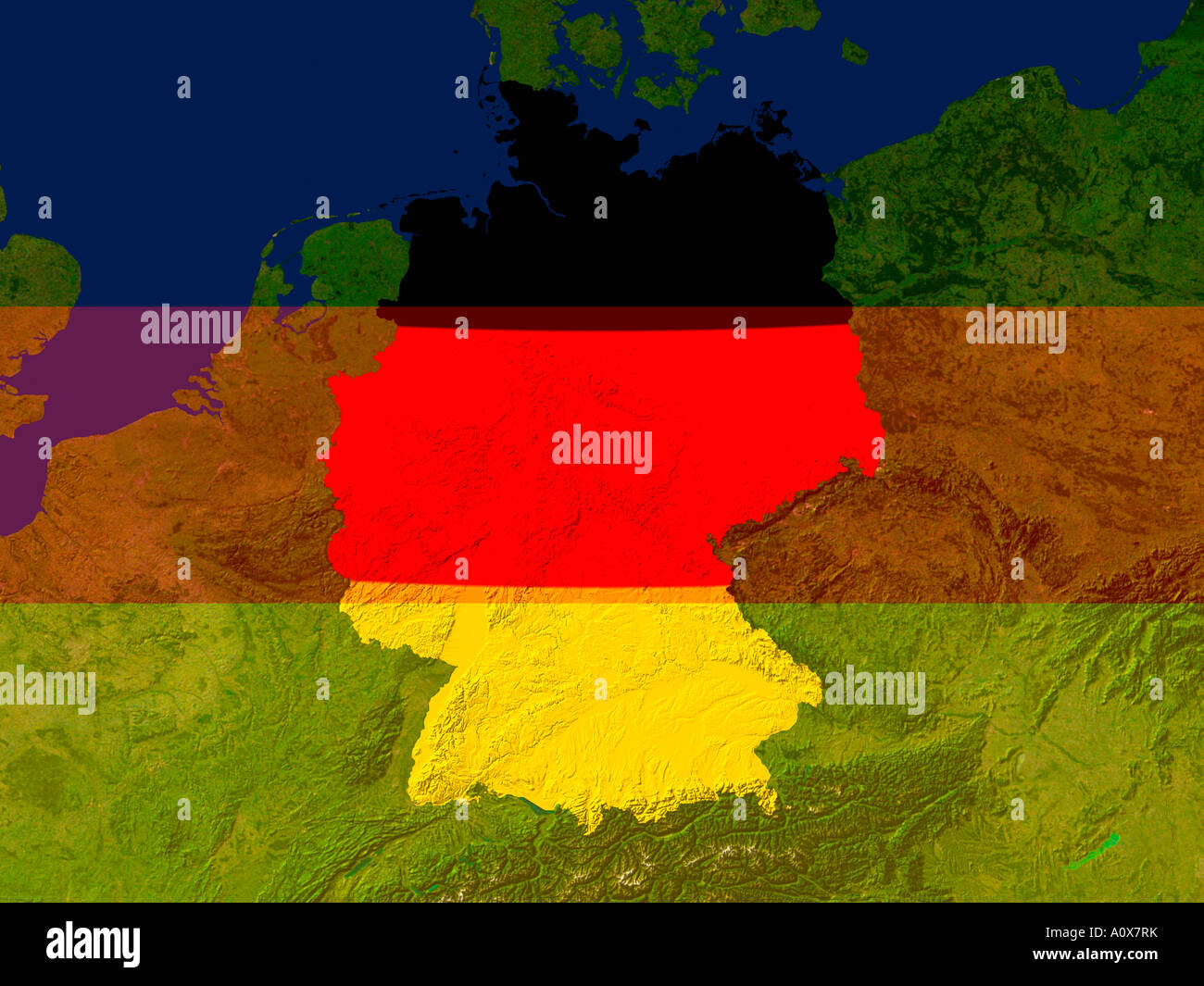 Satellite Image of Germany covered by that Country's Flag Stock Photo ...