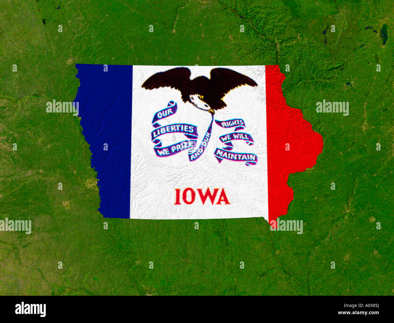 Satellite Image of the State of Iowa USA covered by the State Flag ...