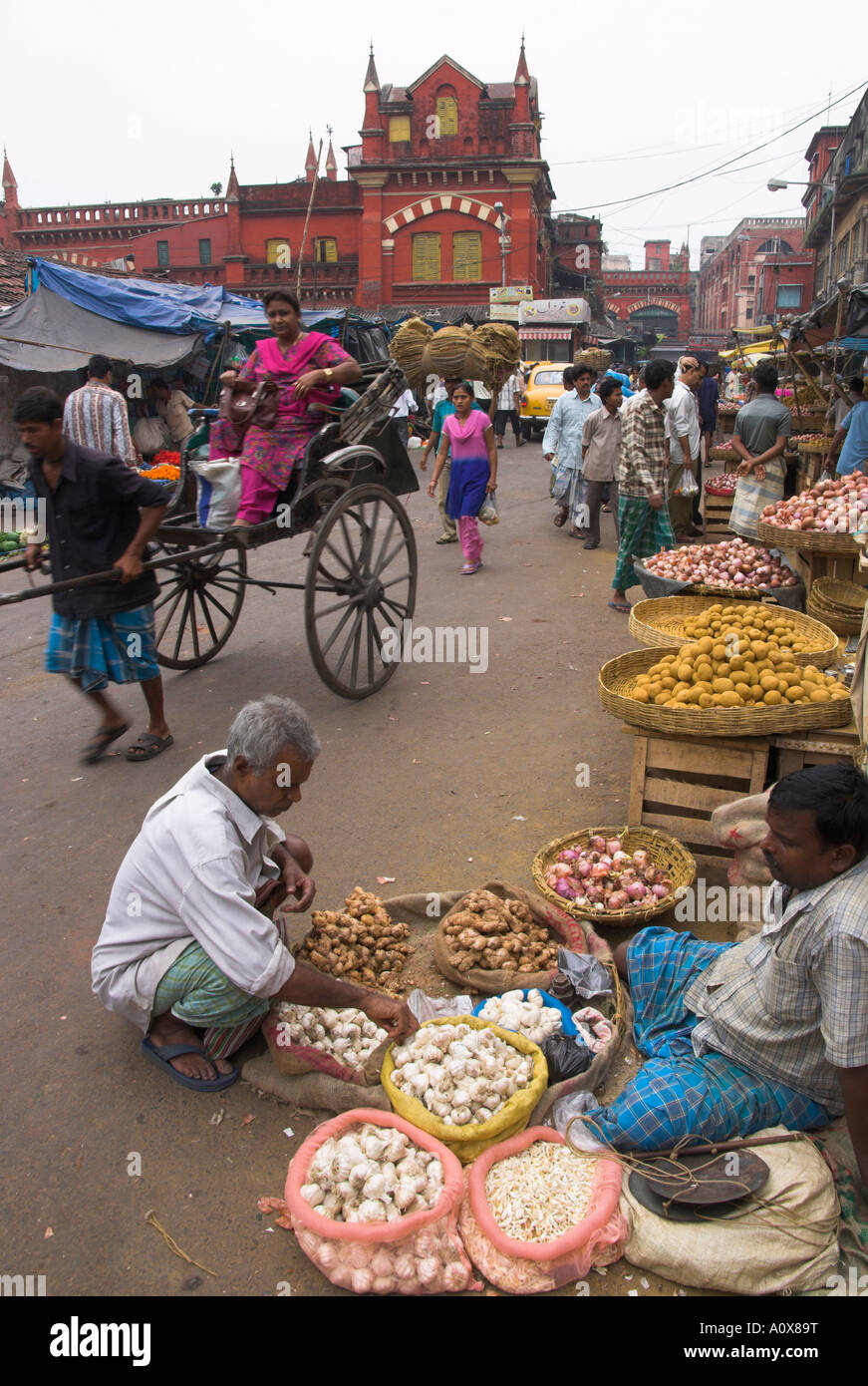 India West Bengal Kolkata New Market view with street stalls hand ...