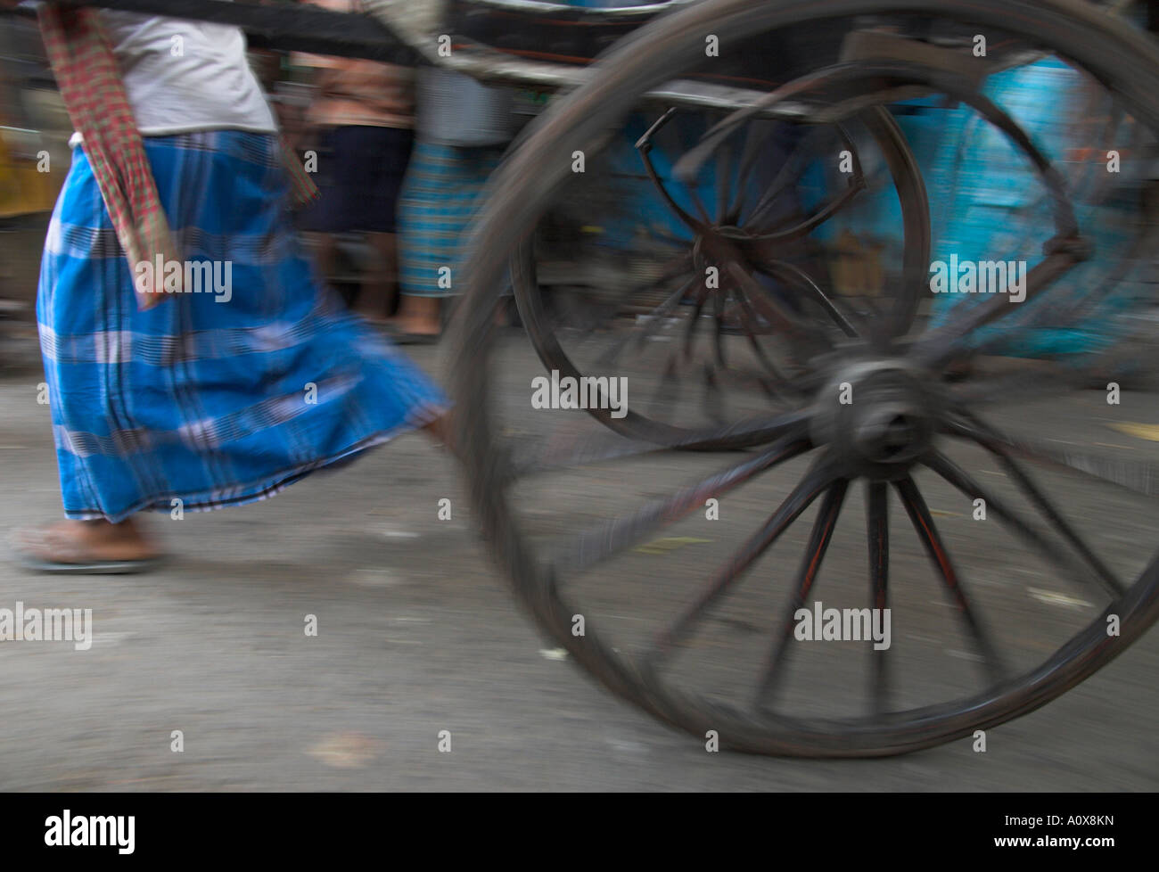 India West Bengal Kolkata New Market street scene close up hand pulled ...