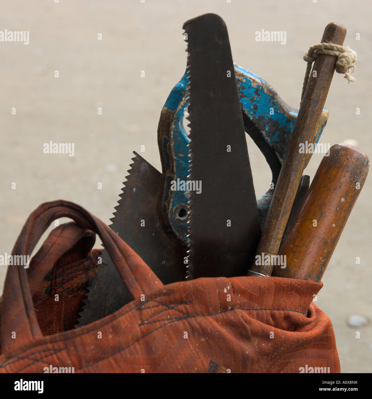 India West Bengal Kolkata New Market close up of a woodworker tool box ...