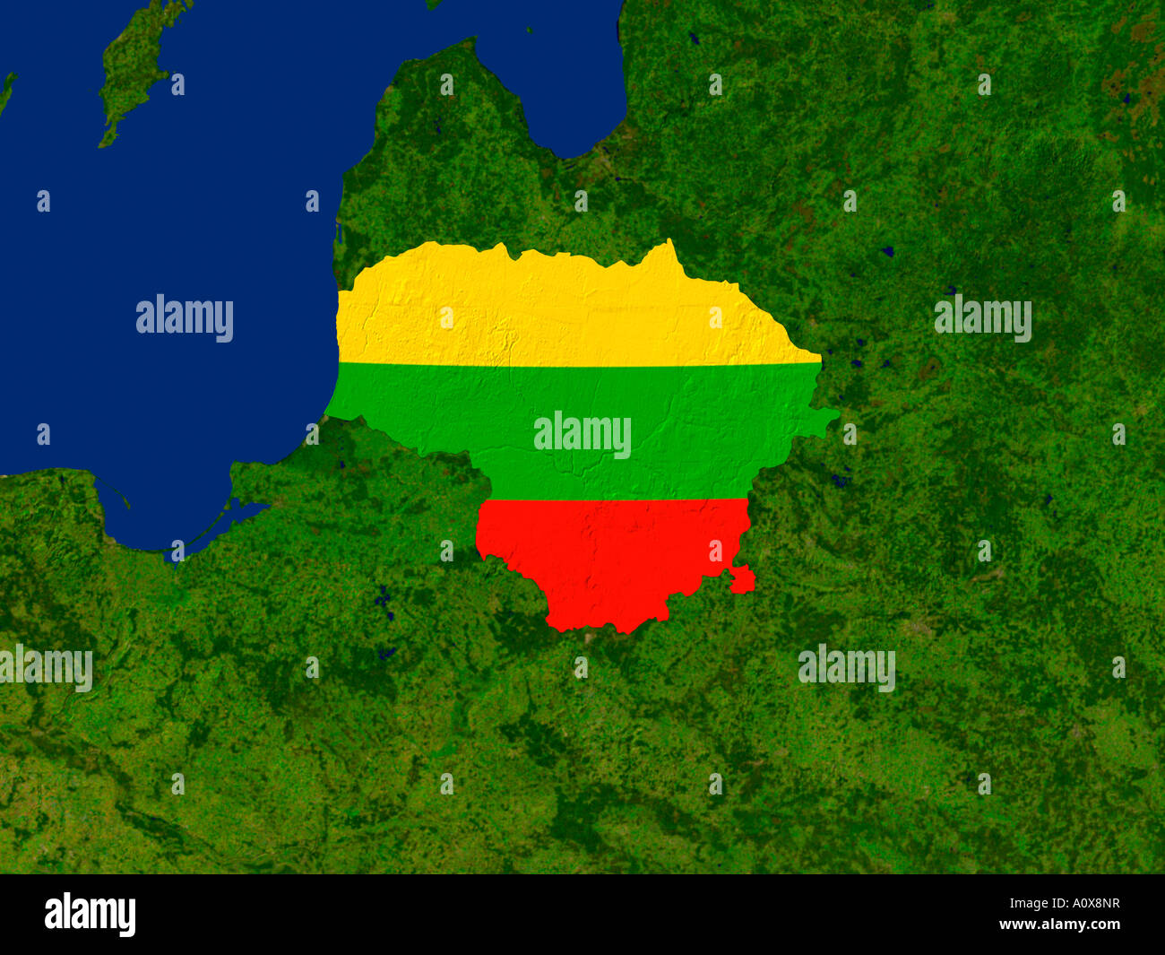 Satellite Image of Lithuania covered by that Country's Flag Stock Photo ...